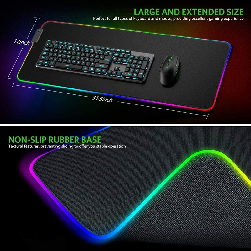 Gaming Mouse Pad w/USB Cable 12x31 Smooth Lighting Modes RGB LED Preci ...